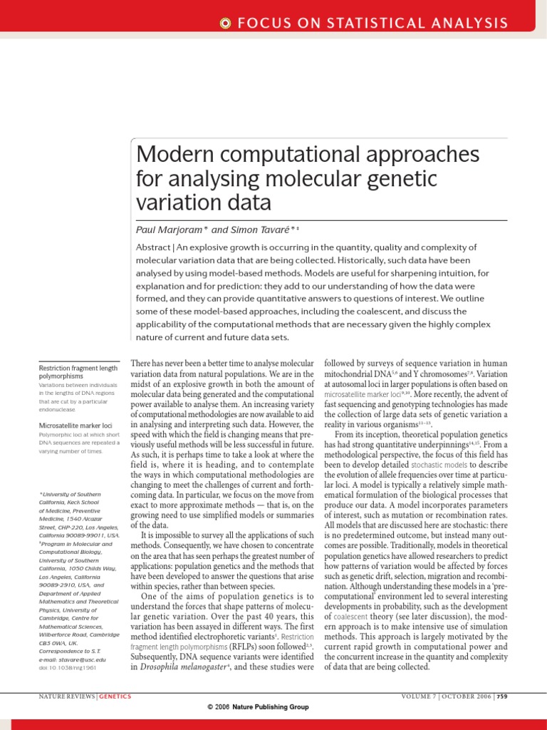 Modern Computational Approaches | PDF | Population Genetics | Evolution
