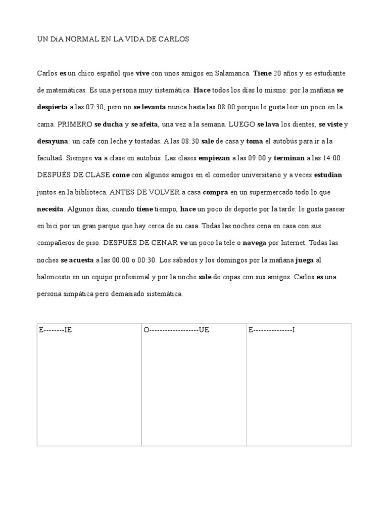 Un día normal en la vida de Carlos | PDF
