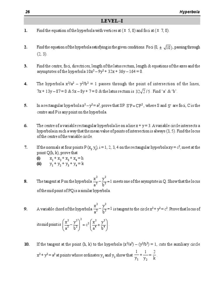 Hyperbola Problems | PDF | Ellipse | Perpendicular