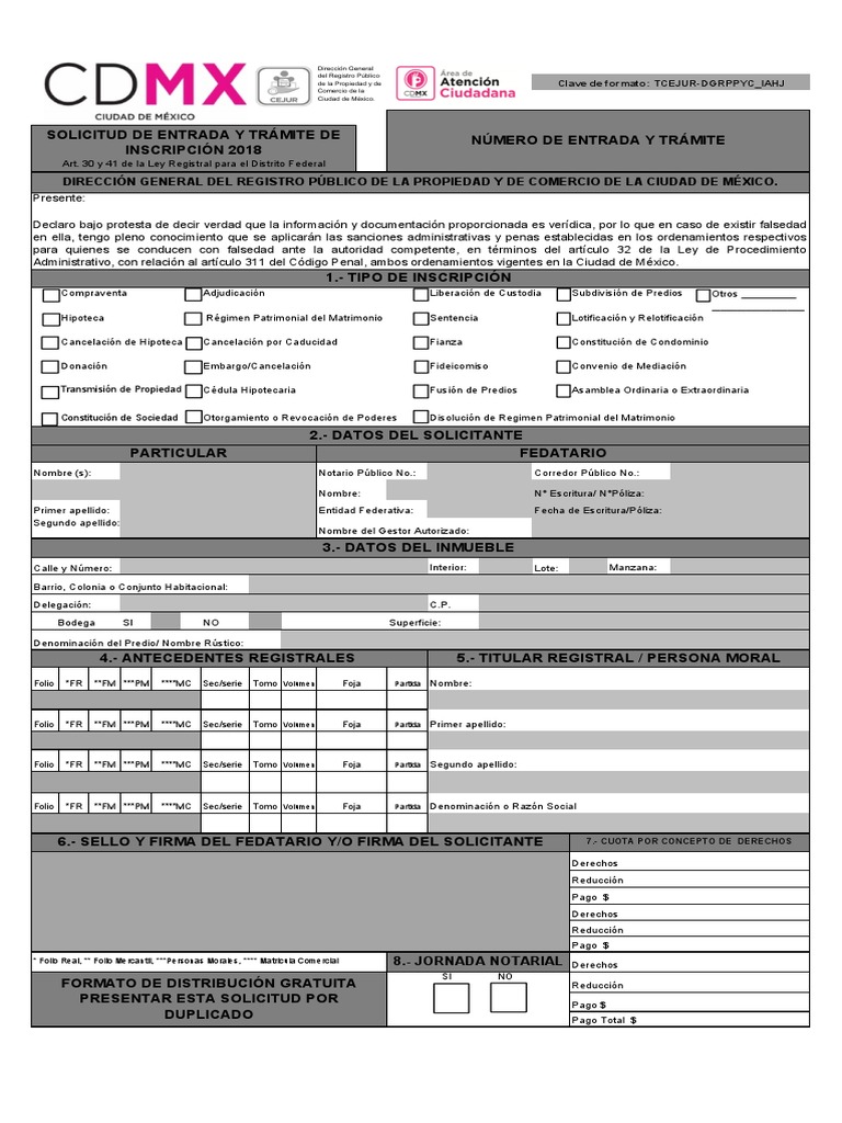 Formato Inscripcion RPP | Ciudad de México | Condominio