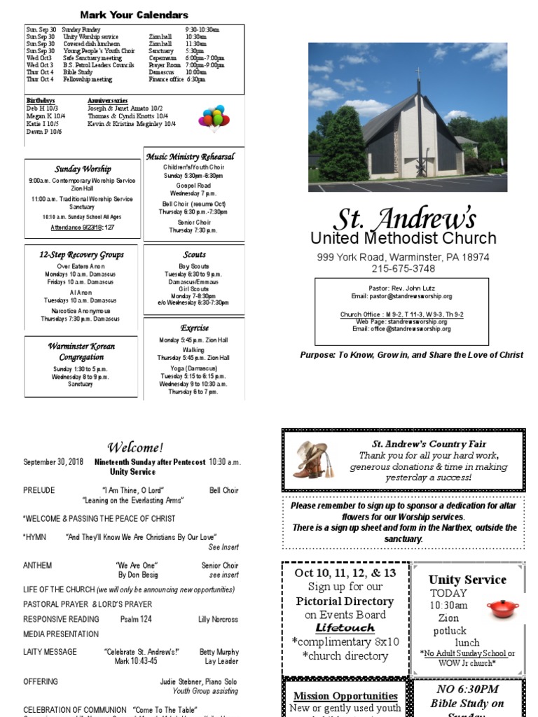 St. Andrew's Church Weekly Schedule | PDF | Eucharist | Christian ...