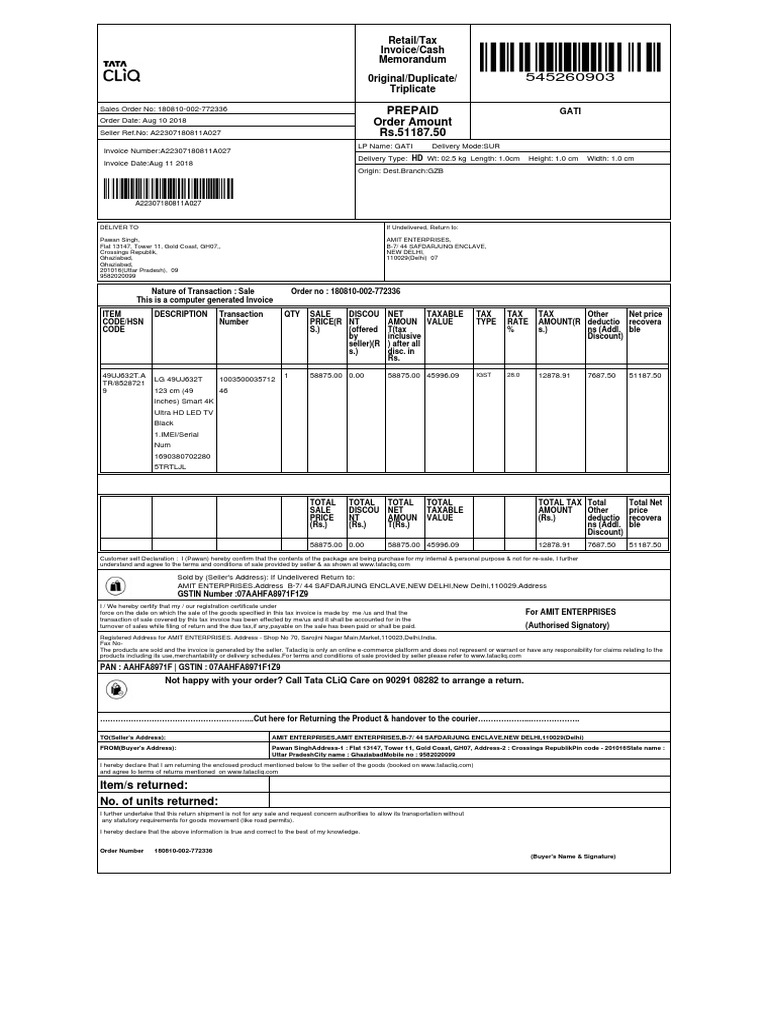LG_TV.pdf | Invoice | Sales