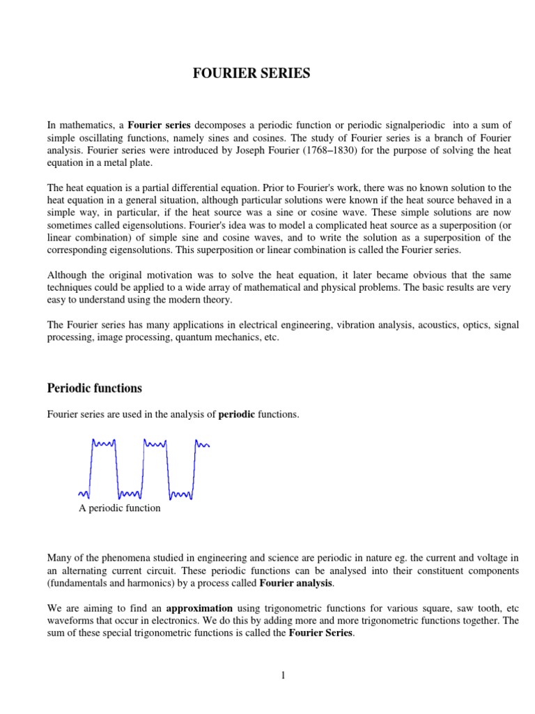 Fourier Series Notes | PDF | Fourier Series | Series (Mathematics)