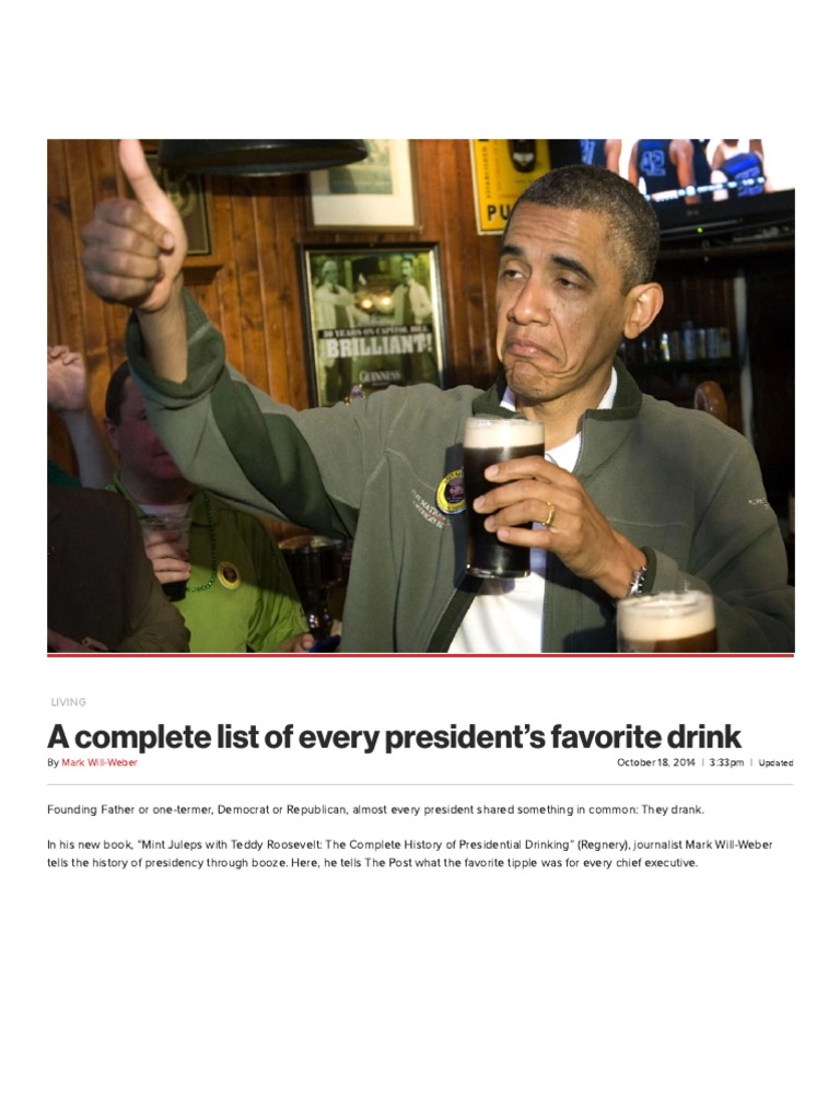 A Complete List of Every President's Favorite Drink - New York Post ...