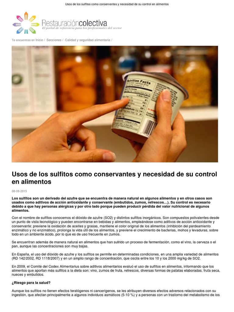 Usos de Los Sulfitos Como Conservantes y Necesidad de Su Control en ...