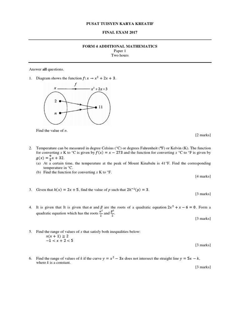 SPM Form 4 Add Maths Final Exam | PDF | Fahrenheit | Celsius