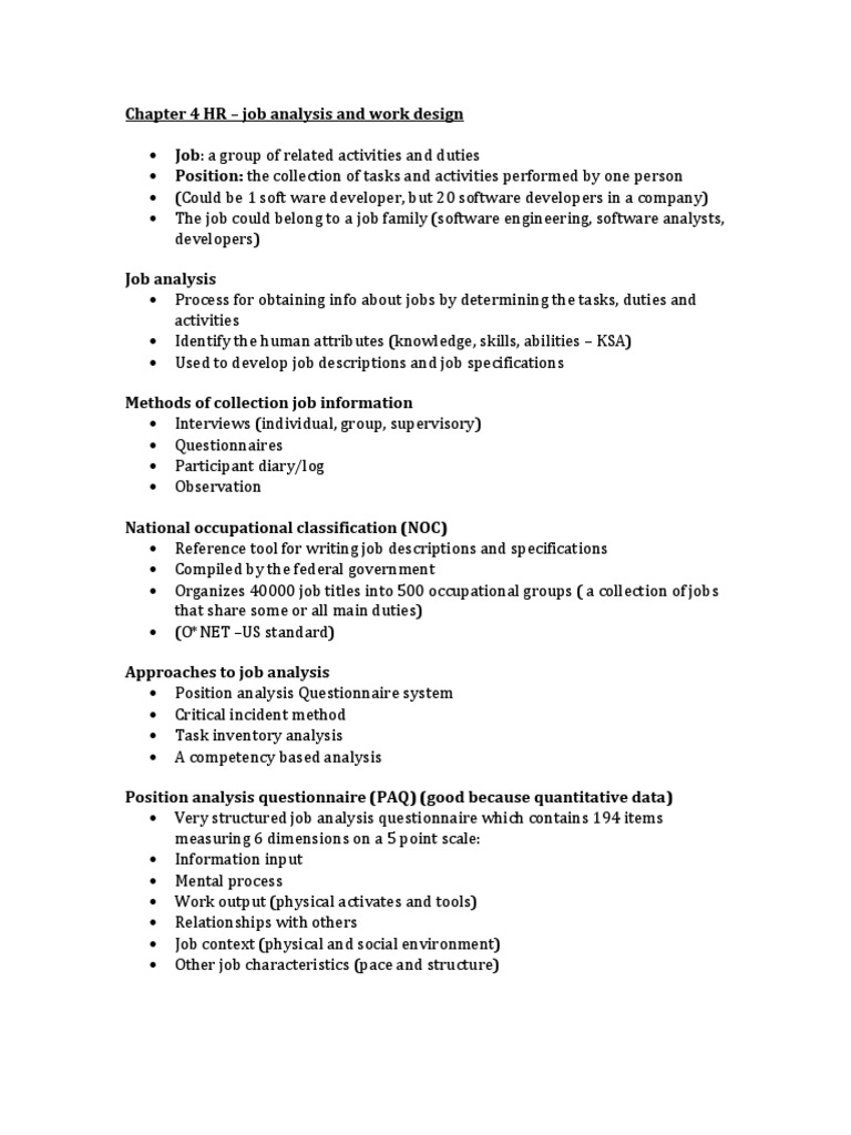 Chapter 4 HR - Job Analysis and Work Design | PDF | Competence (Human ...