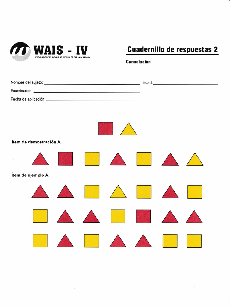 WAIS IV. Cuadernillo de Respuesta 2. Cancelación