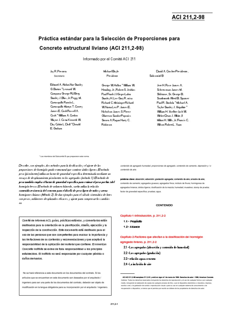 ACI 211.2 - 98.en - Es | PDF | Hormigón | Cemento