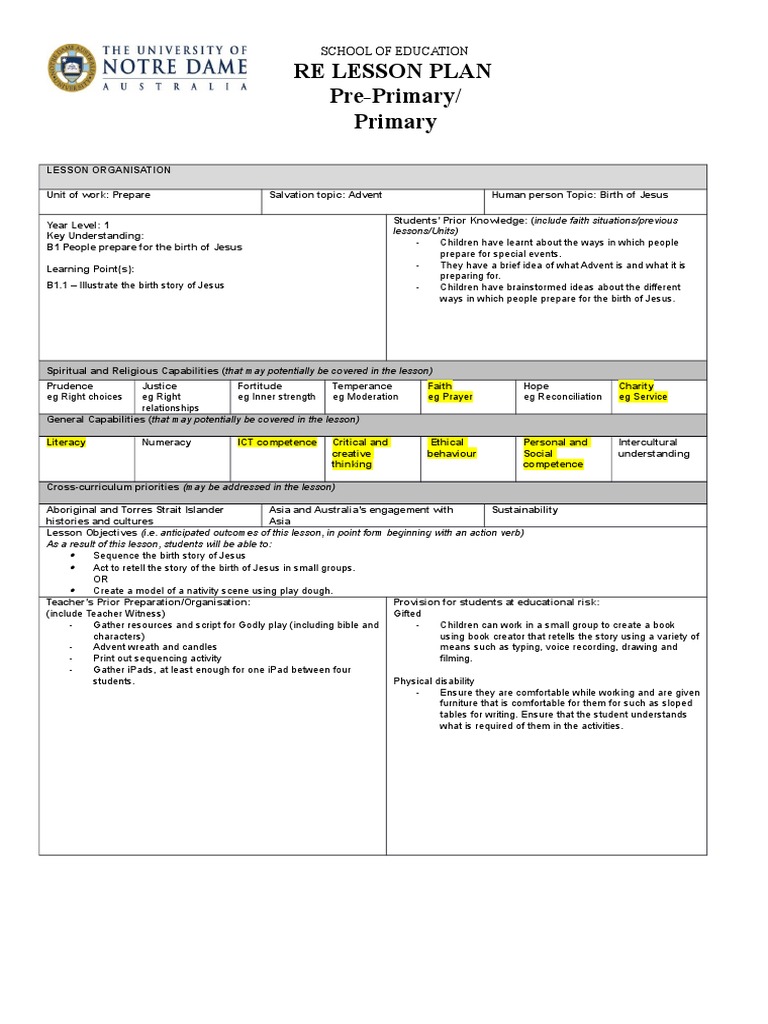 Re Lesson Plan Step B | PDF | Nativity Of Jesus | Mary, Mother Of Jesus