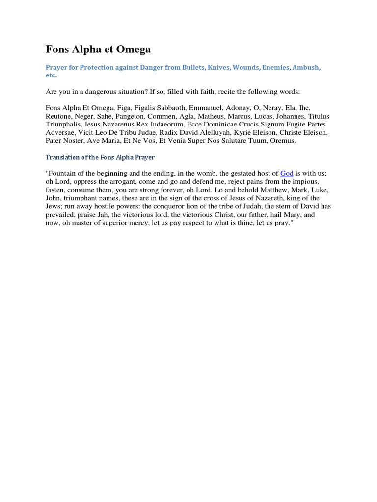 Fons Alpha et Omega Protection Prayer | PDF