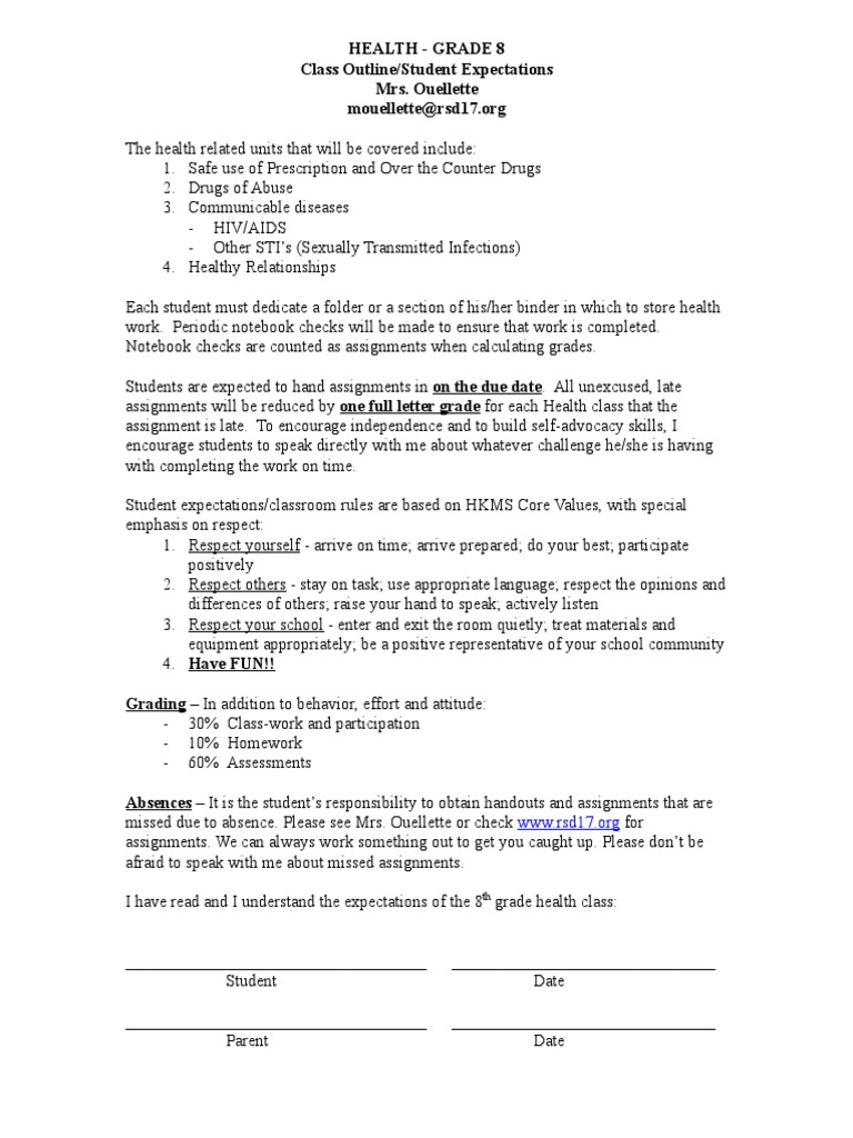 8th Grade Health Expectations | PDF