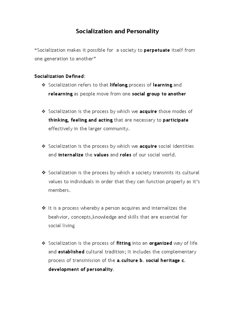 Socialization and Personality | PDF | Socialization | Id