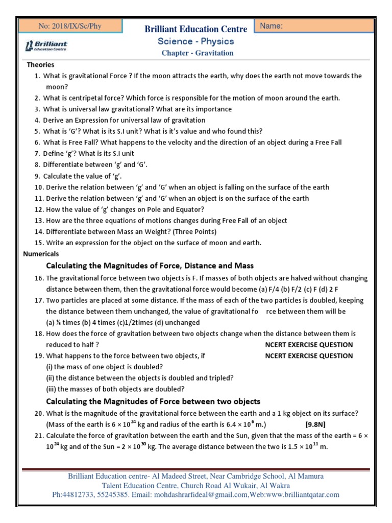 Gravitational Forces: Theories, Equations, and Calculations | PDF ...