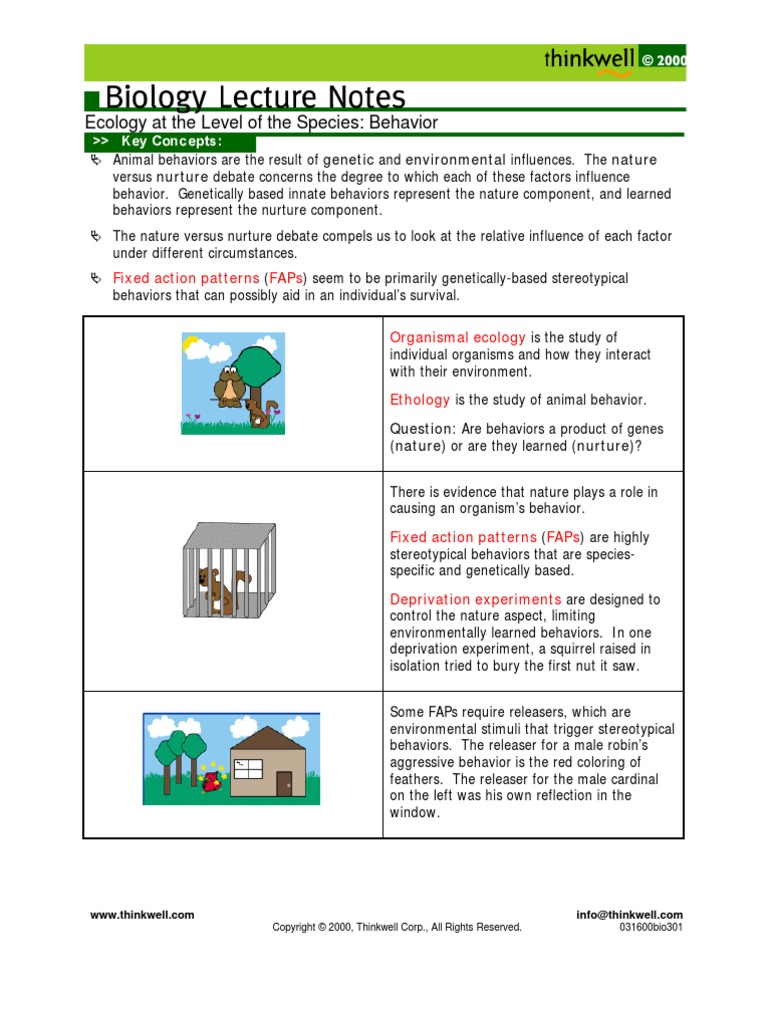 Bio Notes 14.3.1 Ecology Behavior | PDF | Ethology | Nature Versus Nurture