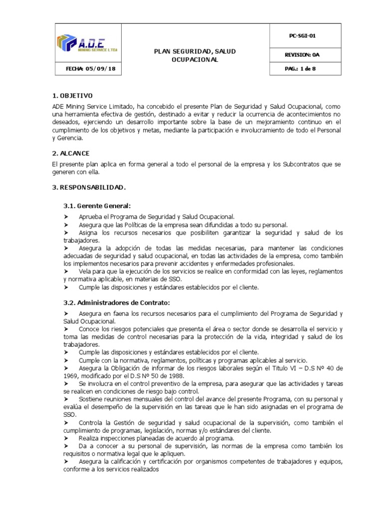 Plan de SSO | Descargar gratis PDF | Calidad (comercial) | Liderazgo