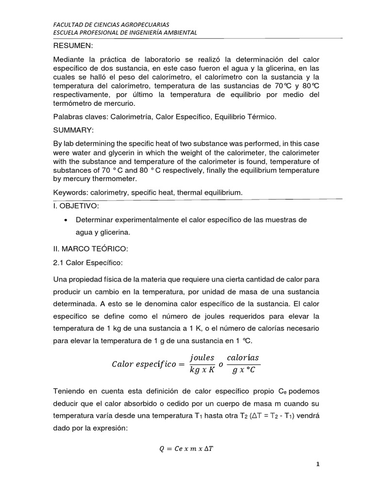 Calor Específico | PDF | Temperatura | Capacidad calorífica