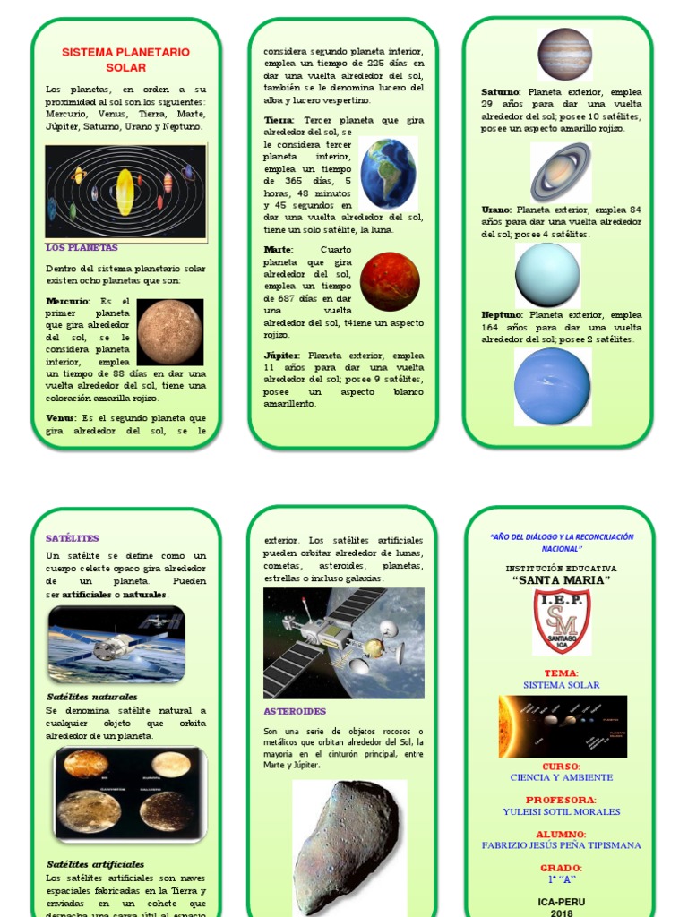 Triptico Sistema Planetario Solar | PDF | Satélite natural | Planetas