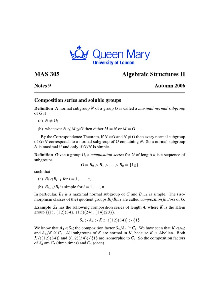 Composition Series | PDF | Group (Mathematics) | Group Theory