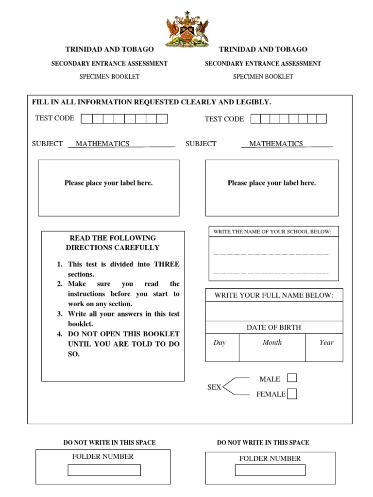 SEA 2019 Mathematics Specimen Paper | PDF | Teaching Mathematics