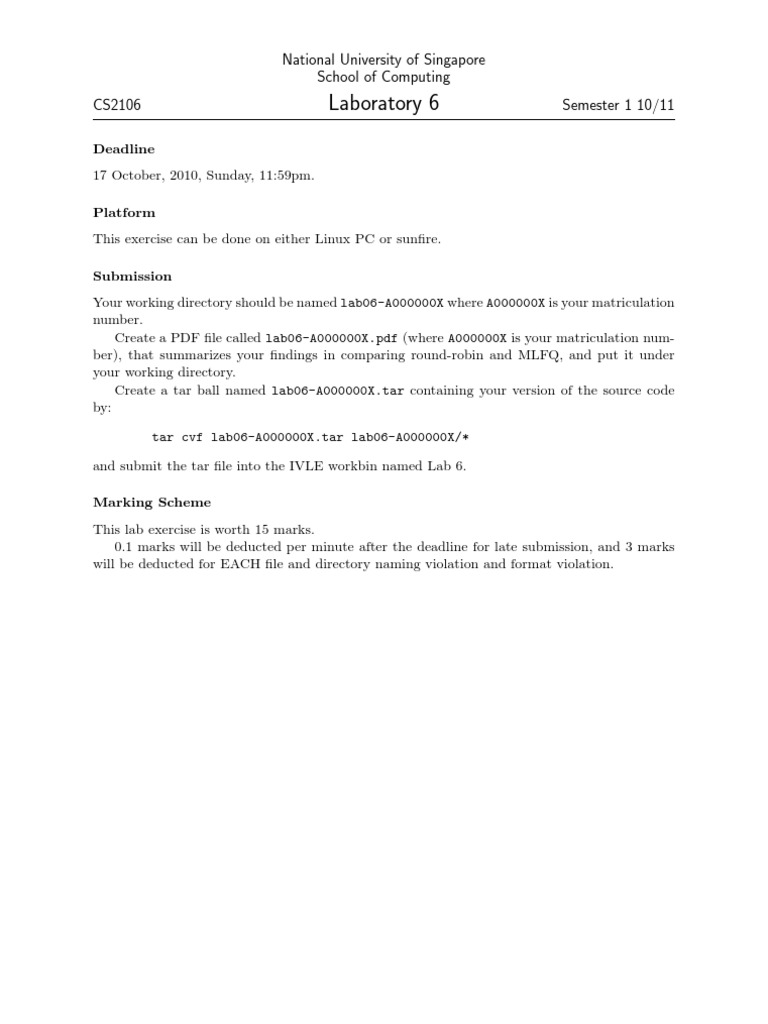 CS2106 Lab 6 | PDF | Scheduling (Computing) | Queue (Abstract Data Type)