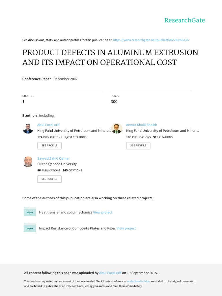 Aluminum Extrusion Defects & Costs | PDF | Extrusion | Fracture