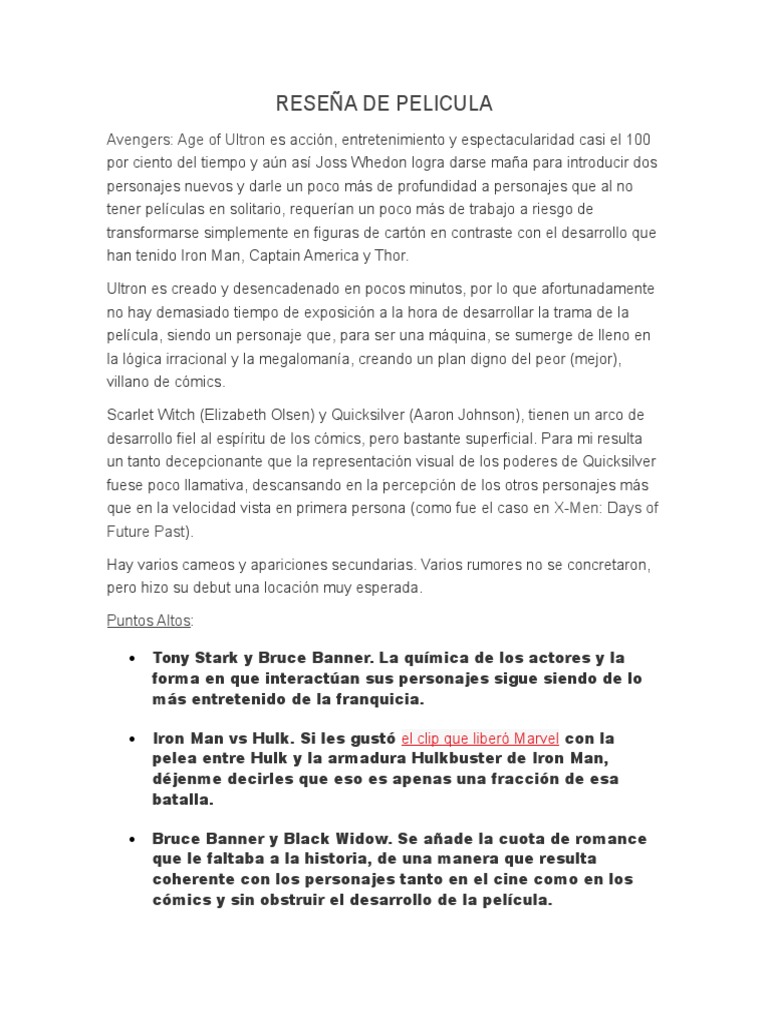 Reseña de Pelicula | PDF | Comics Marvel | Ocio