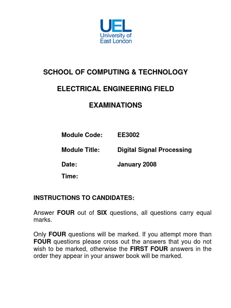 EE3002 Past Exam Paper | PDF | Digital Signal Processing | Discrete Time And Continuous Time