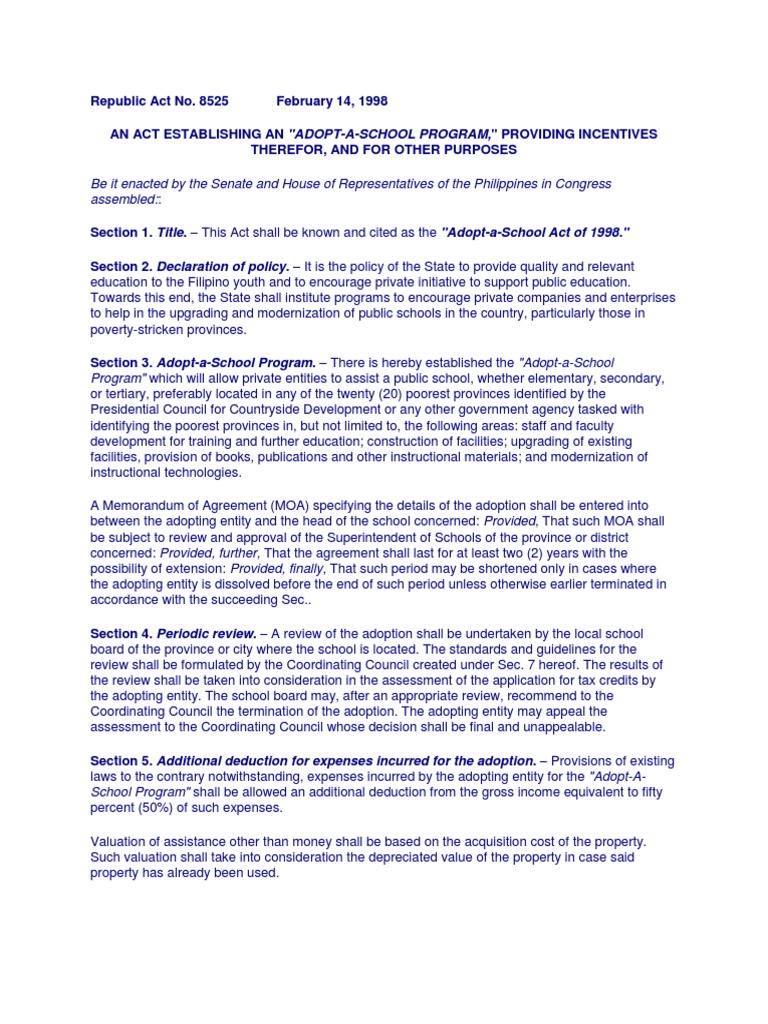 Republic Act No 8525 | PDF | Expense | Tax Deduction