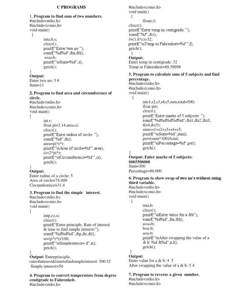 50 C Program | PDF | Matrix (Mathematics) | Computer Programming