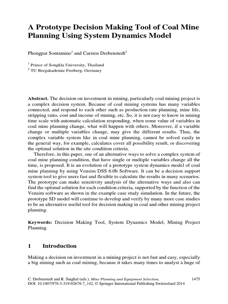 A Prototype Decision Making Tool of Coal Mine Planning Using System Dynamics Model | PDF | Net ...