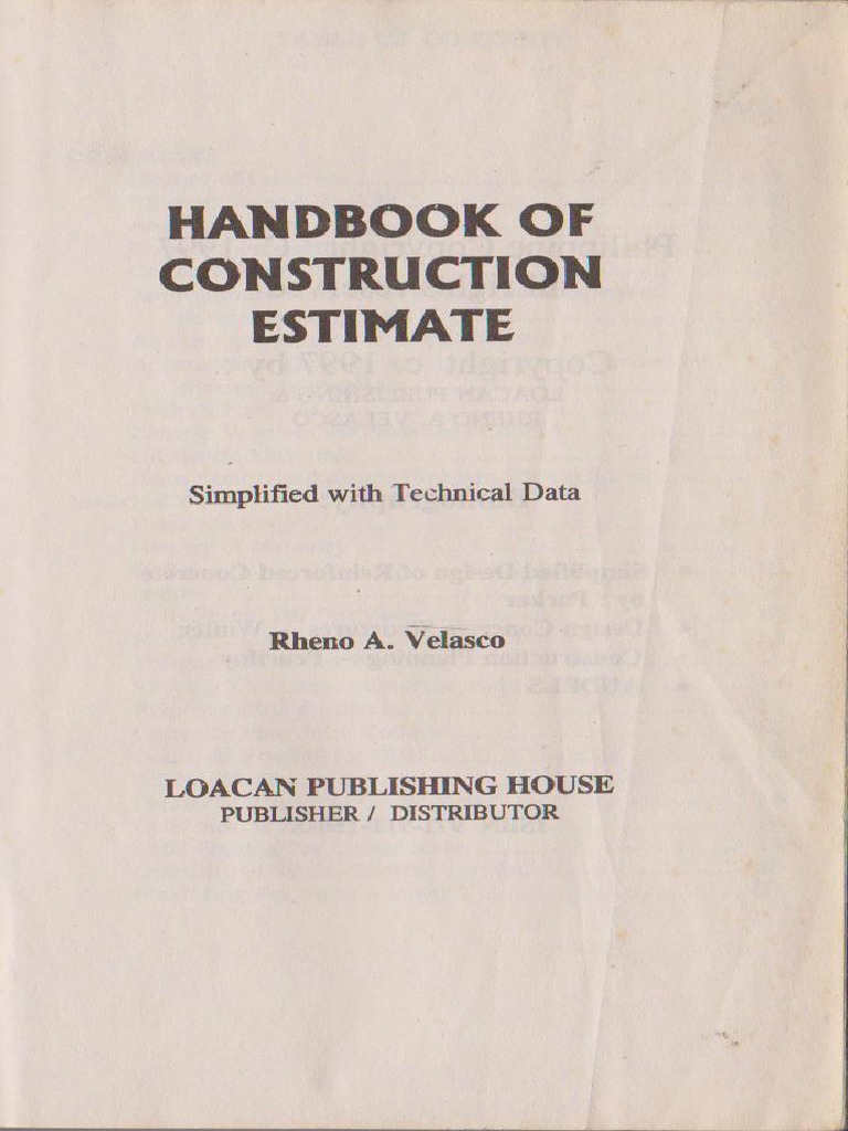 Handbook of Construction Estimate - Rheno Velasco | PDF