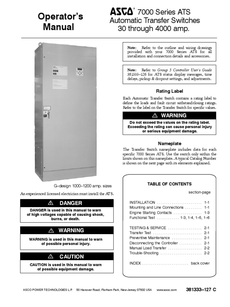 ASCO 7000 Series | PDF | Switch | Electrical Wiring