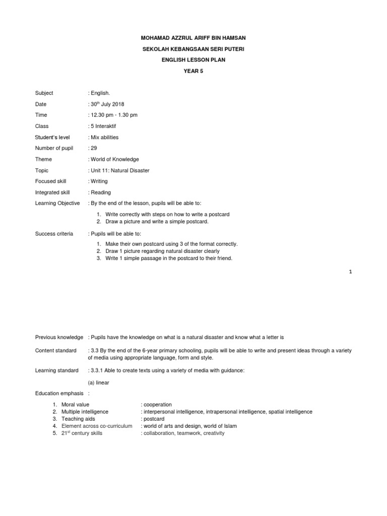 Unit 11 Writing Year 5 | PDF | Postcard | Teachers