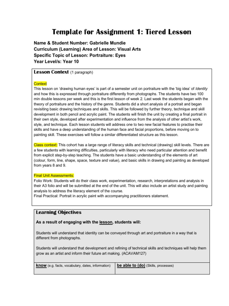 Tiered Lesson Educ G | PDF | Drawing | Portrait Painting