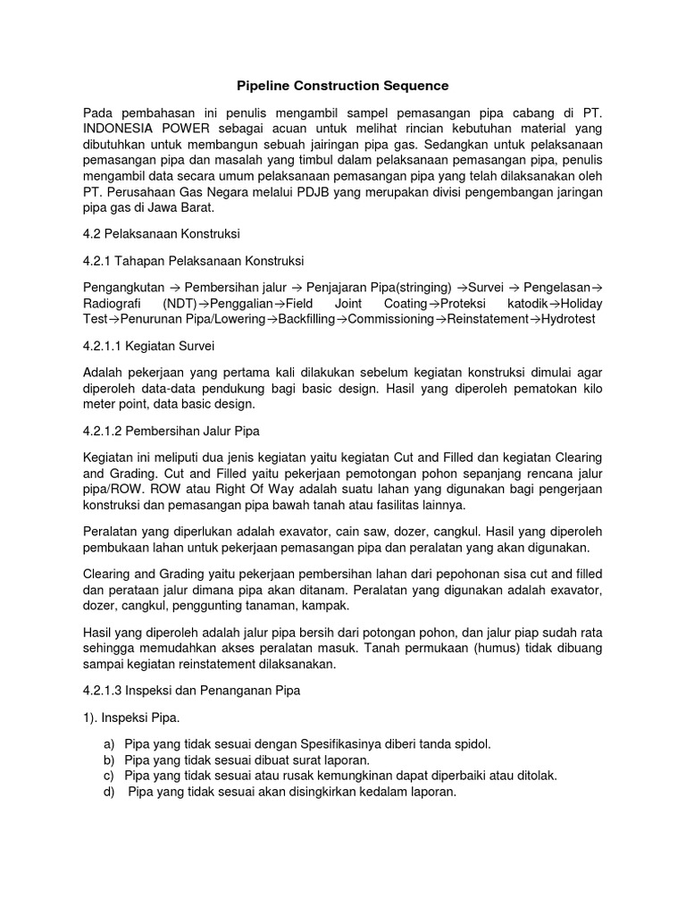 Pipeline Construction Sequence | PDF