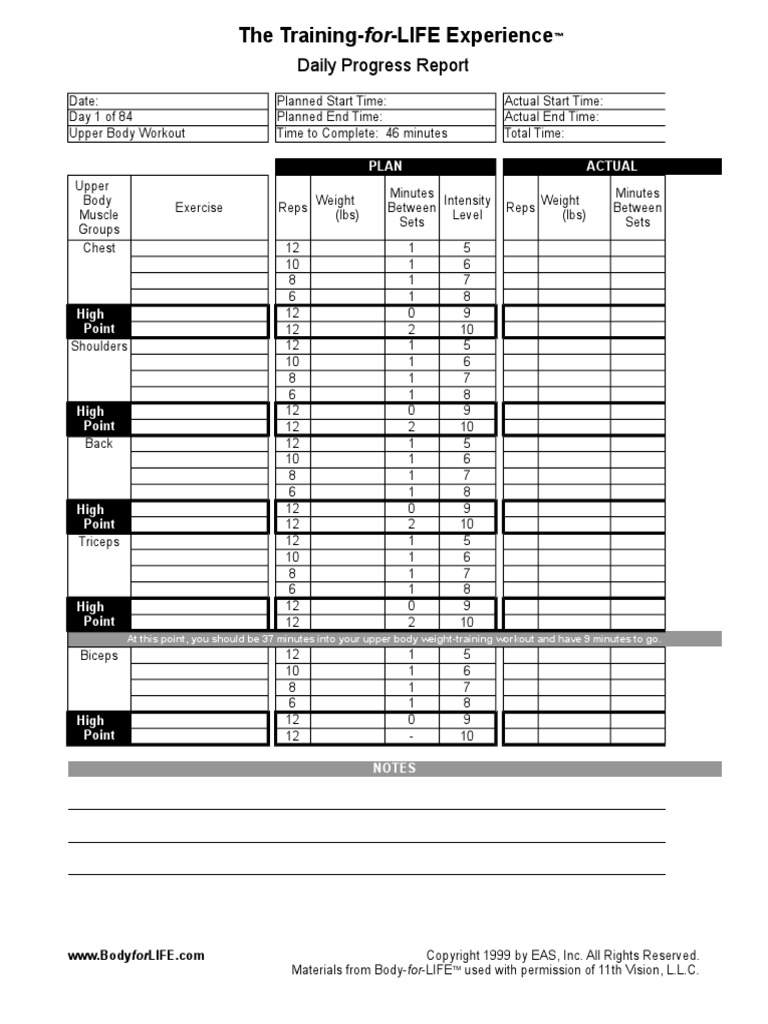 The Training-for-LIFE Experience: Daily Progress Report | PDF | Aerobic ...