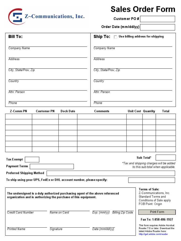 Purchase Order Form Template | PDF | Zip Code | Payments