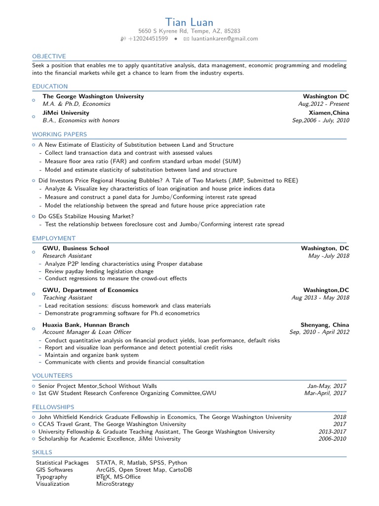 Resume Industry Tian | PDF | Credit Risk | Economics