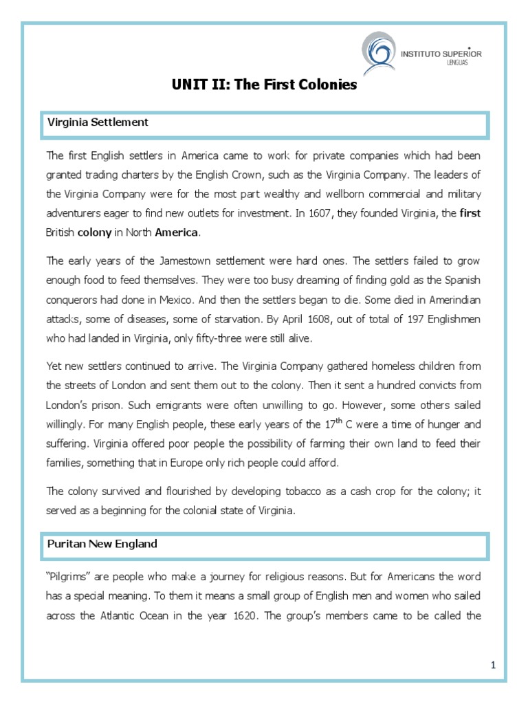 UNIT II: The First Colonies: Virginia Settlement | Download Free PDF ...