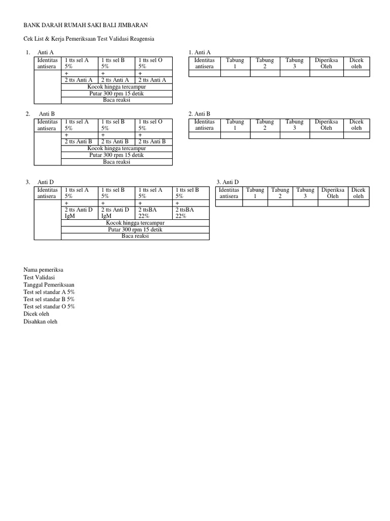 Validasi Reagen Uji Kompatibilitas Darah di Bank Darah Rumah Sakit Bali Jimbaran | PDF