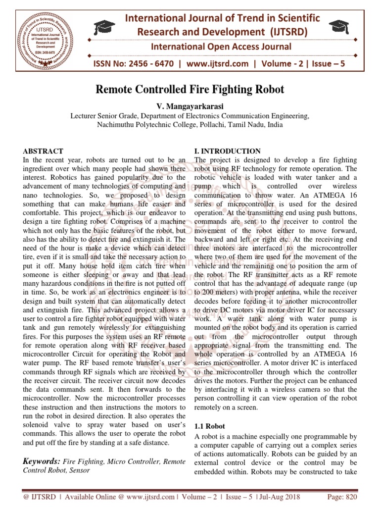 Remote Controlled Fire Fighting Robot | PDF | Robot | Robotics