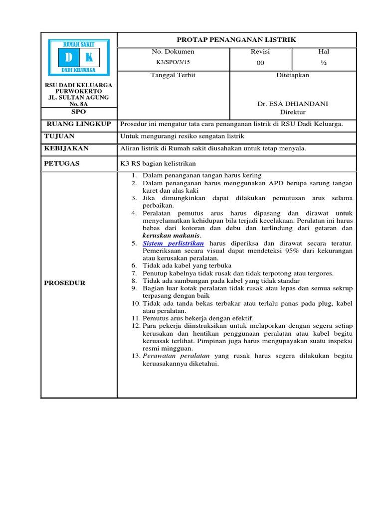 SOP Penanganan Listrik | PDF