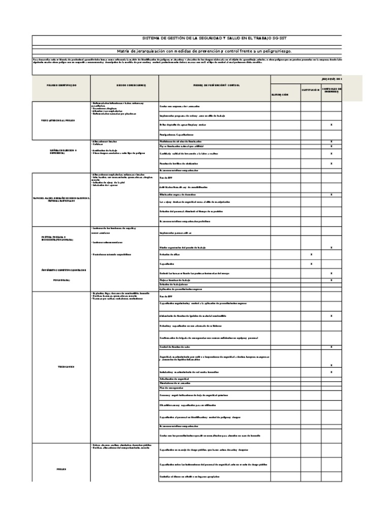 Matriz de Jerarquizacion Con Medidas de Prevencion y Control Frente A Un Peligro Riesgo | PDF ...