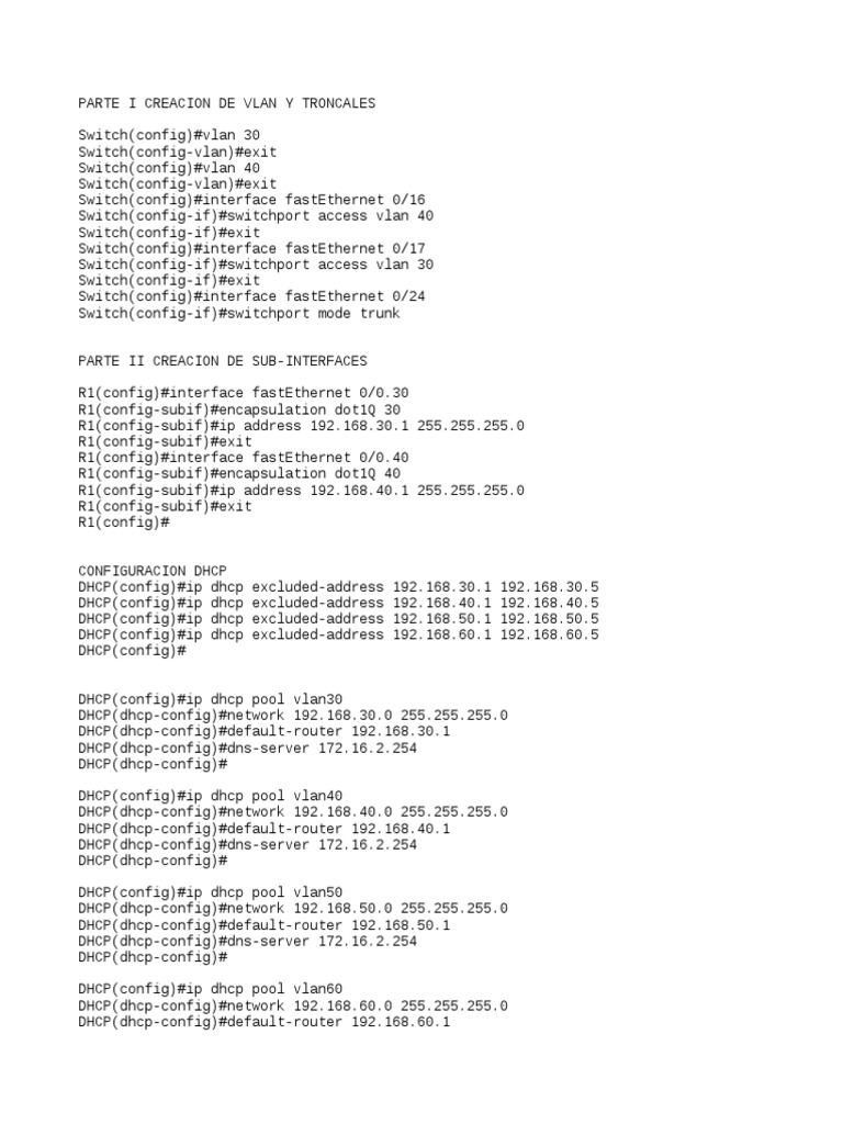 Comandos DHCP, Acl y Nat-1 | PDF | Enrutador (Computación) | Protocolos de capa de red