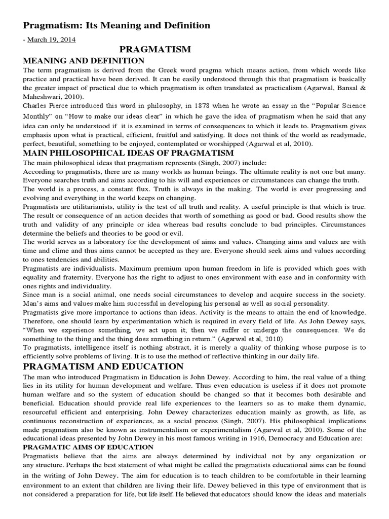 Pragmatism: Its Meaning and Definition | PDF | Pragmatism | John Dewey