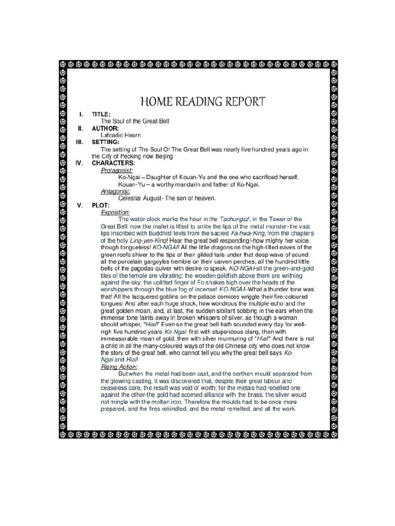 Home Reading Report GRADE 9 - ABAGA FALLS | PDF