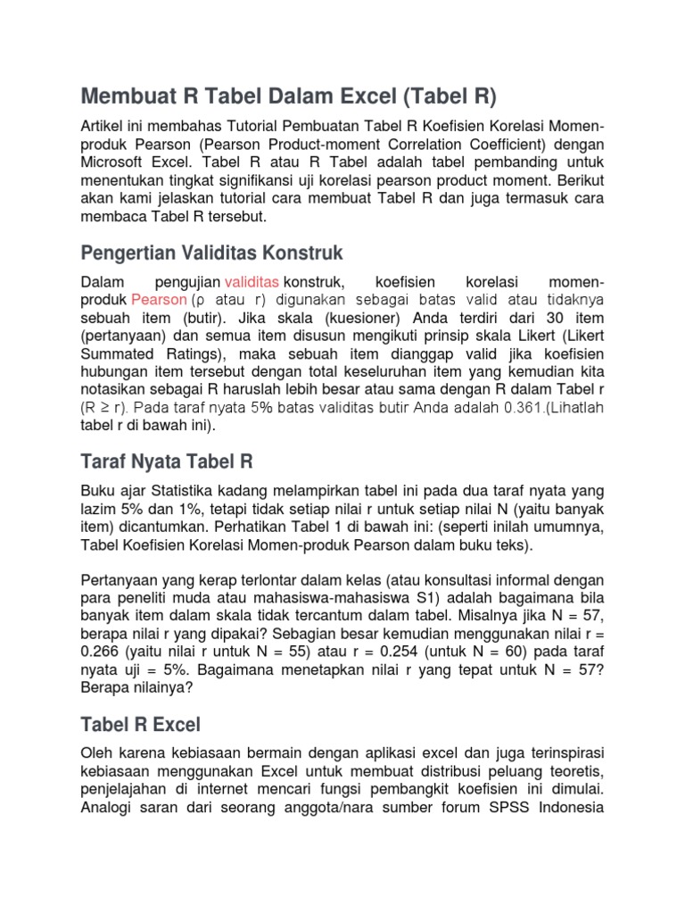 Membuat R Tabel Dalam Excel | PDF
