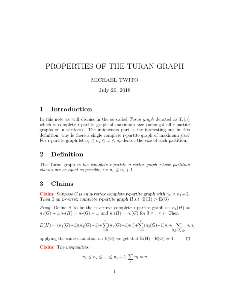 Turan Graphs | PDF | Vertex (Graph Theory) | Discrete Mathematics