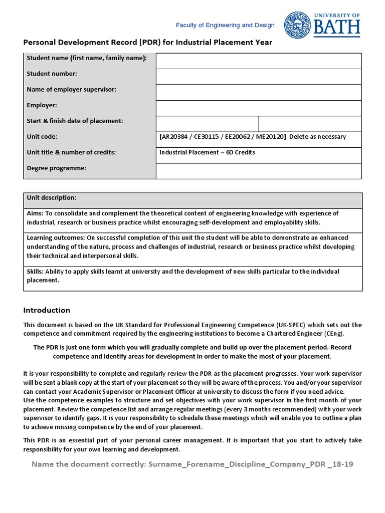 Personal Development Record PDR - 2018-19 | PDF | Engineering | Engineer